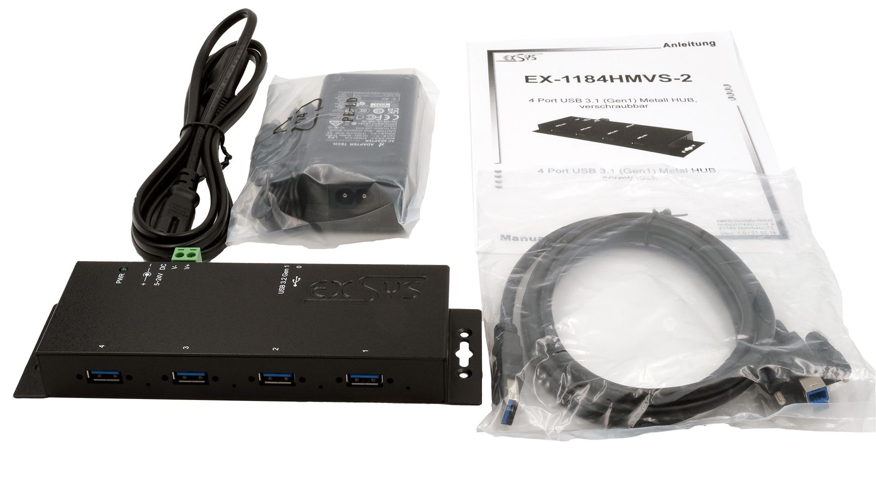 4 Port USB 3.2 Gen 1 Metall HUB incl. 12V/3A power supply | EX-1184HMVS-2