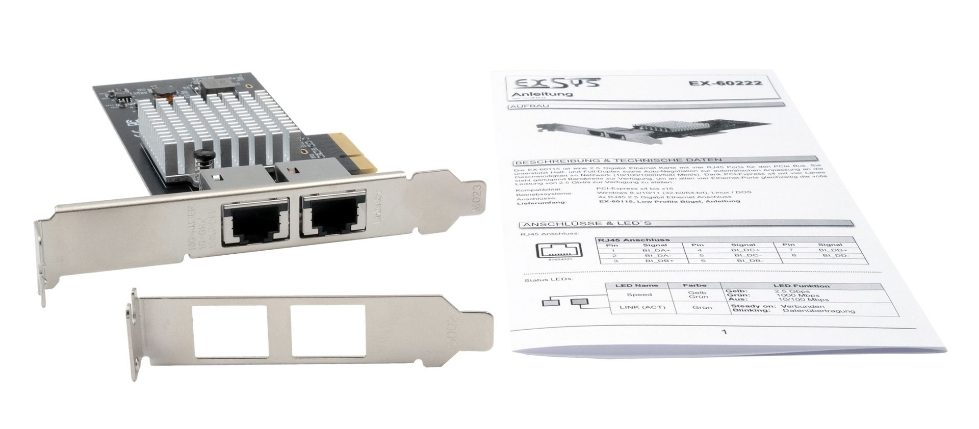2 Port 10 Gigabit PCIe Netzwerk-Karte (Intel X550-AT2 Chipsatz) | EX-60222